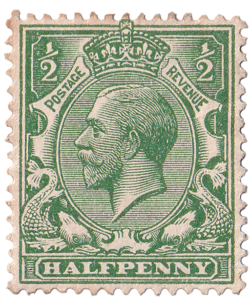 King George V halfpenny green postage stamp - New Zealand Postcard Society